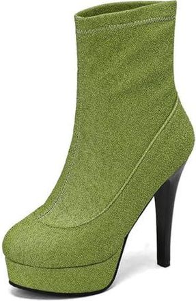 Generic Bottines tendance &agrave; paillettes avec bout rond et fermeture &eacute;clair lat&eacute;rale pour femme, Vert, 38.5 EU