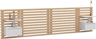 IDMarket Kopfteil zum Aufhängen aus Lattenrost AVA, 240 cm, mit Nachttisch + Schublade, in Holzoptik, hell und weiß
