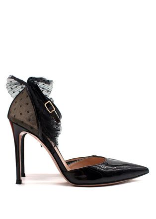 Gianvito Rossi Patent Leather Ruffle Lace Embellishment Heeled Pumps Size 35.5