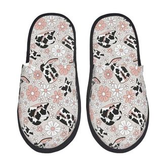 Generic Pantoufles En Feutre Chapeau De Cowboy De LOuest, Bottes &Agrave; Imprim&eacute; Vache Peluche Pantoufles En Coton Lavables Chaussons Maison Pour H&ocirc;tel Spa Camping 