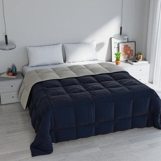 Italian Bed Linen ELEGANT Wintersteppdecke, Dunkelblau/Hellgrau, 260x260cm