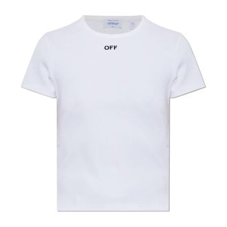 Off-white Ripp-T-Shirt mit gesticktem Logo - - Tops - Damen - Wei&szlig; - L