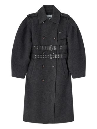 Ganni manteau ceintur&eacute; &agrave; boutonni&egrave;re crois&eacute;e - Gris