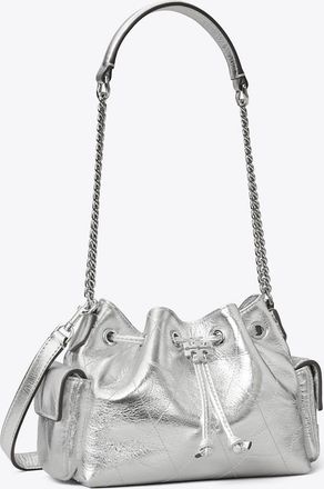 Tory Burch Gesteppte Charlie Mini-Schultertasche in Metallic mit Tunnelzug
