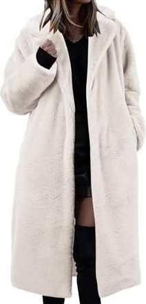 Generic Vestes dhiver 2026 pour femmes, manteau chaud &agrave; revers en fausse peluche, manteau en polaire de vison &eacute;piss&eacute;, longueur mi-longue, blanc, XXL