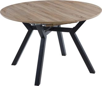 PEGANE Pegane - Table &agrave; manger ronde extensible en bois coloris ch&ecirc;ne, pieds en m&eacute;tal noir - diam&egrave;tre 120 - 160 x Hauteur 75 cm