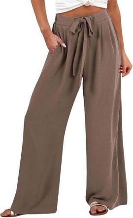 Generic Pantalon en lin pour femme - Taille &eacute;lastique - Pantalon ample d&eacute;contract&eacute; en coton doux - Pantalon de d&eacute;tente l&eacute;ger - Pantalon dext&eacute;rieur quotidien -