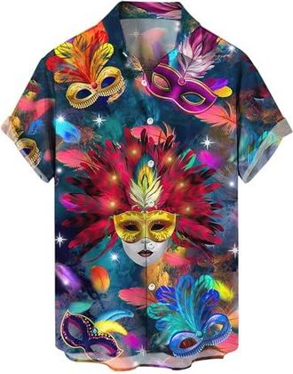 Generic Costume de carnaval pour homme - Chemise &agrave; manches courtes - Chemise d&eacute;contract&eacute;e &agrave; manches courtes avec masques et confettis - Chemise d&eacute;t&eacute; respirant