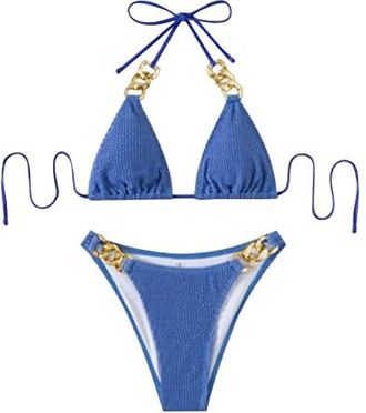 Generic Ensemble bikini avec chronom&egrave;tre et jupe couvrante au niveau du poignet avec mousseline de soie, bleu, XL