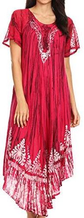 Sakkas 17260 - Robe de Caftan Devora pour Femme Maxi Nightgown Caftan Tie Dye Batik & Corset - Fuchsia-Marine - OS