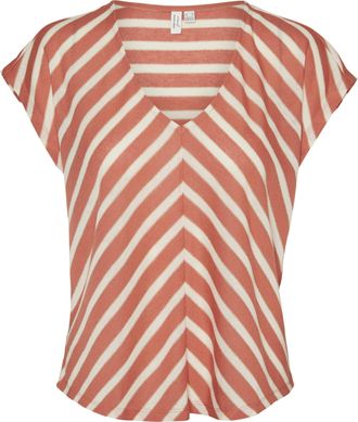 Vero Moda Damen Vmmanika S/S V-Neck JRS Btq T-Shirt, Burnt Sienna/Stripes:Pristine & Lurex, M EU