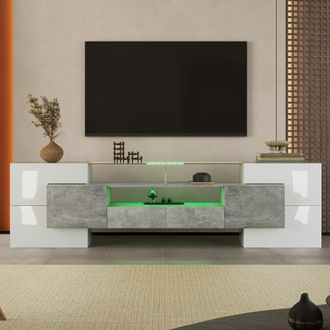 Generic Hochglanz TV-Schrank 200 cm L&auml;nge mit LED TV-Kommode mit T&uuml;ren Schubladen Offenes Regal Lowboard f&uuml;r Wohnzimmer Esszimmer Schlafzimmer Unterschrank TV