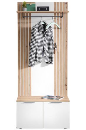 Livetastic Garderobe Lagos, Wei&szlig;, Eiche Artisan, Holzwerkstoff, 80x44x38 cm, Garderobe, Garderoben-Sets & Serien, Garderoben-Sets