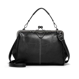 Nicole & Doris Damen Handtasche mit Griff Elegant Abendtasche Kiss Lock Henkeltasche PU Leder Retro Umhängetasche Geldbörse für Hochzeit Hochzeit Bankett Schwarz
