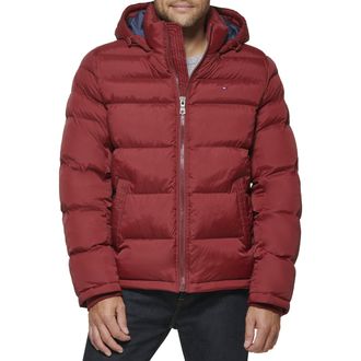Tommy Hilfiger Herren Down Alternative Hooded Puffer Jacket (Standard and Big & Tall) Daunenalternativer Mantel, Mattes Rot, 3XL