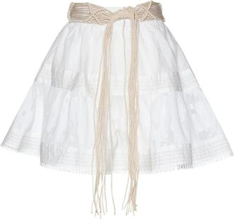 Silvian Heach Femme, Jupes, Blanc, Taille: 38 FR Jupe Courte avec Ceinture Tress&eacute;e et D&eacute;tails Brod&eacute;s