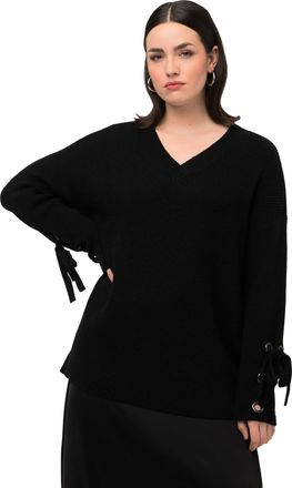Ulla Popken Damen große Größen Übergrößen Plus Size Pullover, Ärmel mit Ösen und Bändern, Oversized