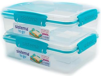 Sistema Snack Attack Duo To Go Brotdose - 2er Set | 975ml Lunchbox mit 3 Fächern | BPA-frei, stapelbares Design | Zufällige Farben