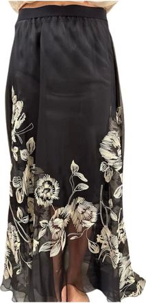 Liviana Conti Femme, Jupes, Noir, Taille: 38 FR Longue jupe avec broderie florale
