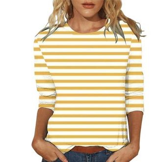 Generic T-shirt ray&eacute; pour femme - Manches 3/4 - Ray&eacute; - Basic - Col rond - Manches longues - Sport - Tee-shirt Y2K - Mode - Tunique d&eacute;contract&eacute;e - Ray&eacute; - Carna