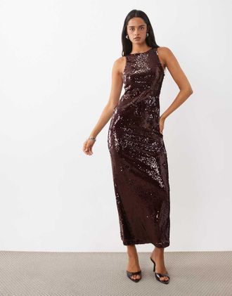 Ra-Re London robe longue &agrave; col montant orn&eacute;e de sequins bordeaux-Rouge