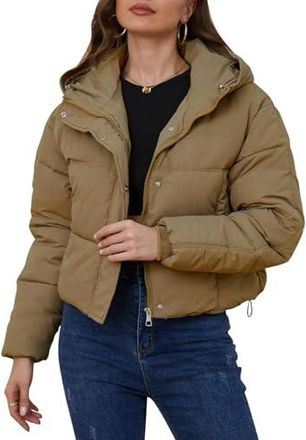 Generic Doudoune courte dhiver matelass&eacute;e &agrave; capuche avec fermeture &eacute;clair pour femme, marron, XL