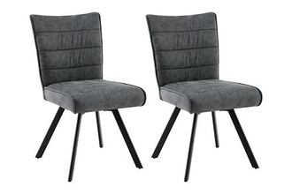 Byliving Stuhl 2-er Set Robbie/Bezug in anthrazit, Gestell in schwarz / 360&deg; drehbar & Taschenfederkern/Esszimmerstuhl/Polsterstuhl/B 48 x H 89,5 x T 63,5 cm