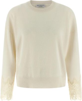Brunello Cucinelli Femme, Pulls, Blanc, Taille: 36 FR Poignets en maille