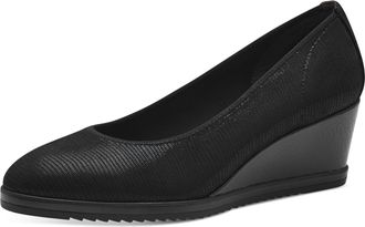 Tamaris Damen Pumps Textil Keilabsatz bequem; Black Structure, EU 39