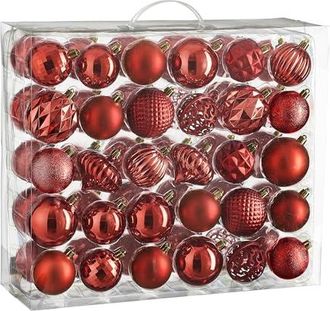Mica Mica Decorations Weihnachtsbaumkugeln-Set - 60 Stück - Ø7 cm - Bruchfest - Rot