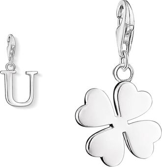 Thomas Sabo Thomas Sabo Damen Charm-Anhänger Buchstabe A-Z Charm Club Geschwärzt 925 Sterling Silber, Buchstabe U & Damen Charm-Anhänger Kleeblatt Glücksbringer C