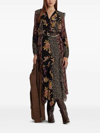 Lauren Ralph Lauren robe mi-longue volantée à fleurs - Noir