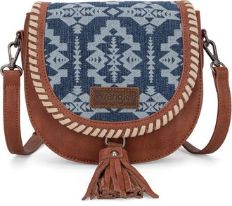 Montana West Wrangler Satteltasche f&uuml;r Damen, kleine Umh&auml;ngetasche, gepr&auml;gtes Geflecht, Handtaschen, Boho Jeans