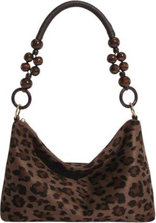 Generic Petit sac fourre-tout en daim synth&eacute;tique pour femme avec poign&eacute;es en perles pour voyage, shopping, usage quotidien, marron fonc&eacute;, 11.42x7.48x3.94inch