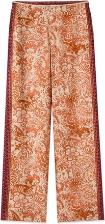 Oltre Femme, Pantalons, Orange, Taille: 44 FR Pantalon Palazzo en Satin Imprim&eacute;