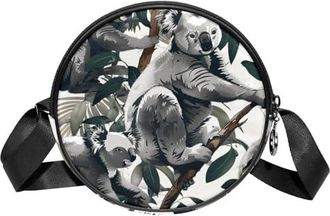 Generic Sac &agrave; bandouli&egrave;re Circle pour femme, petit sac &agrave; bandouli&egrave;re motif koala encre avec fermeture &eacute;clair, bretelles r&eacute;glables, sac &agrave; main rond d&eacute;contract&eacute;