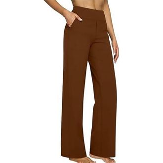 Generic Lumilift Pantalon de travail/yoga pour femme Taille haute avec poches Ample Stretch Robe Pantalon de surv&ecirc;tement d&eacute;contract&eacute;, marron fonc&eacute;, XXL
