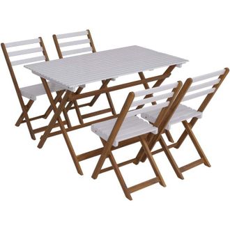 Hhg Garnitur HHG-065, Sitzgruppe Lounge-Set Garten 4x Stuhl Tisch, Akazie Holz klappbar natur-wei&szlig;