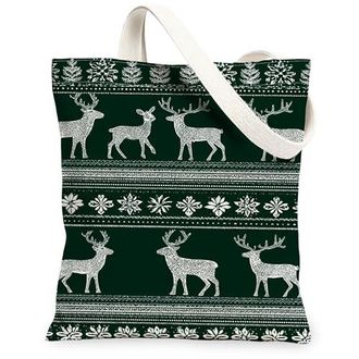 Generic Sacs fourre-tout en toile de cerf de No&euml;l, motif animal rustique, sacs d&eacute;picerie r&eacute;utilisables, l&eacute;gers et lavables en hiver, bandouli&egrave;re Ca, vert, 13x
