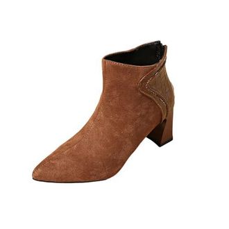 Generic Bottines pour femme &agrave; talon bloc &eacute;pais &eacute;l&eacute;gant &agrave; bout pointu couleur unie fermeture &eacute;clair dans le dos classique confortable pour le travail et le bur