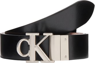 Calvin Klein Jeans Damen Round Mono Pl Rev LTHR Belt 30MM G&uuml;rtel, Black/Pale Conch, 80