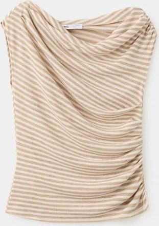 Mango T-shirt &agrave; rayures drap&eacute;es &eacute;cru - Femme - XS - MANGO