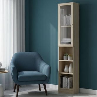 Dmora B&uuml;cherregal Alberte, B&uuml;roregal, Mobiler Buchhalter, B&uuml;cherbrett, 41x28 h203 cm, Eiche