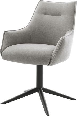 DELIFE Esszimmerstuhl Alja-Flex mit Armlehnen Fu&szlig;kreuz Schwarz Strukturstoff Soft Grau 360&deg; drehbar Wippfunktion Taschenfederkern
