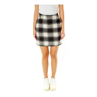 Essentiel Femme, Jupes, Noir, Taille: 42 FR Mini-jupe &agrave; carreaux Style trap&egrave;ze