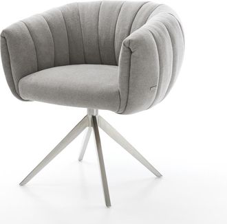 DELIFE Drehstuhl Jada-Flex Strukturstoff Soft Grau Kreuzgestell breit Edelstahl 360&deg; drehbar Wippfunktion Taschenfederkern, Esszimmerst&uuml;hle