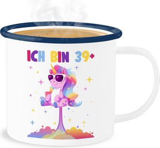 Shirtracer Emaille Becher Blechbecher - 40. Geburtstag Tasse - Ich bin 39+ - 39 plus - 300 ml - Wei&szlig; Blau - 40 teetasse firrzich 40igster made in 1983 zehnunddre