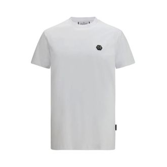 Philipp Plein Homme, Tops, Blanc, Taille: XL T-Shirt Classique Col Rond en Coton