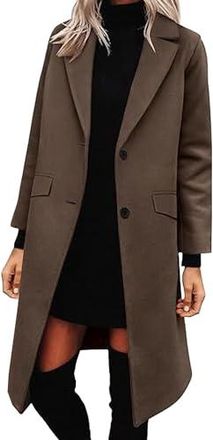 Generic Long Trench Coats for Women Fashion Long Single Breasted Trench Coats Notch Lapel Classic Peacoat Winter Outwear Brown X Large