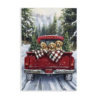 Stupell Industries Petal Prints Design Golden Pups Christmas Truck Wandschild, 38,1 x 25,4 cm